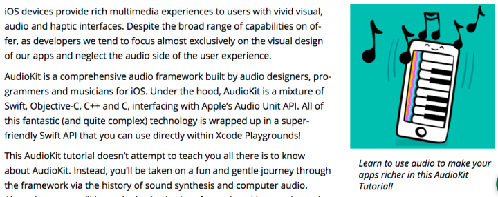 Ray Wenderlich AudioKit Tutorial Released | AudioKit Pro